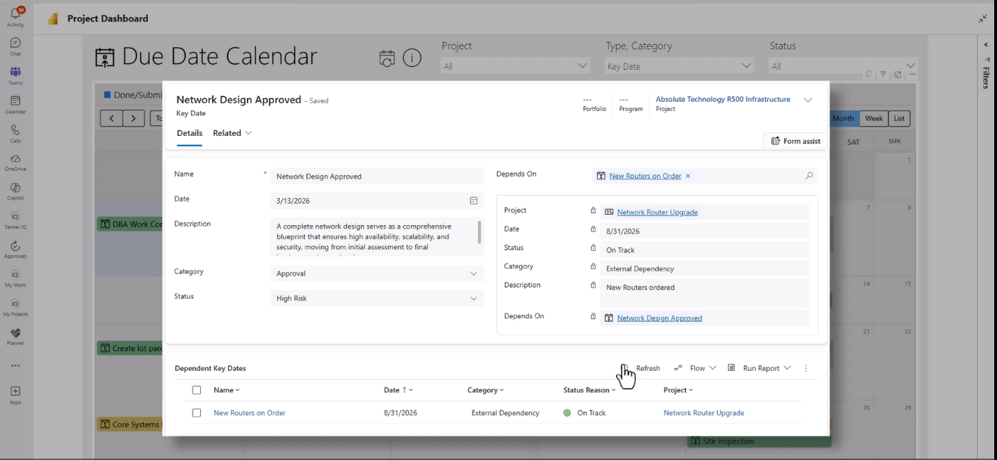 Due Date Calendar for Exception Reporting across all Work in the ...