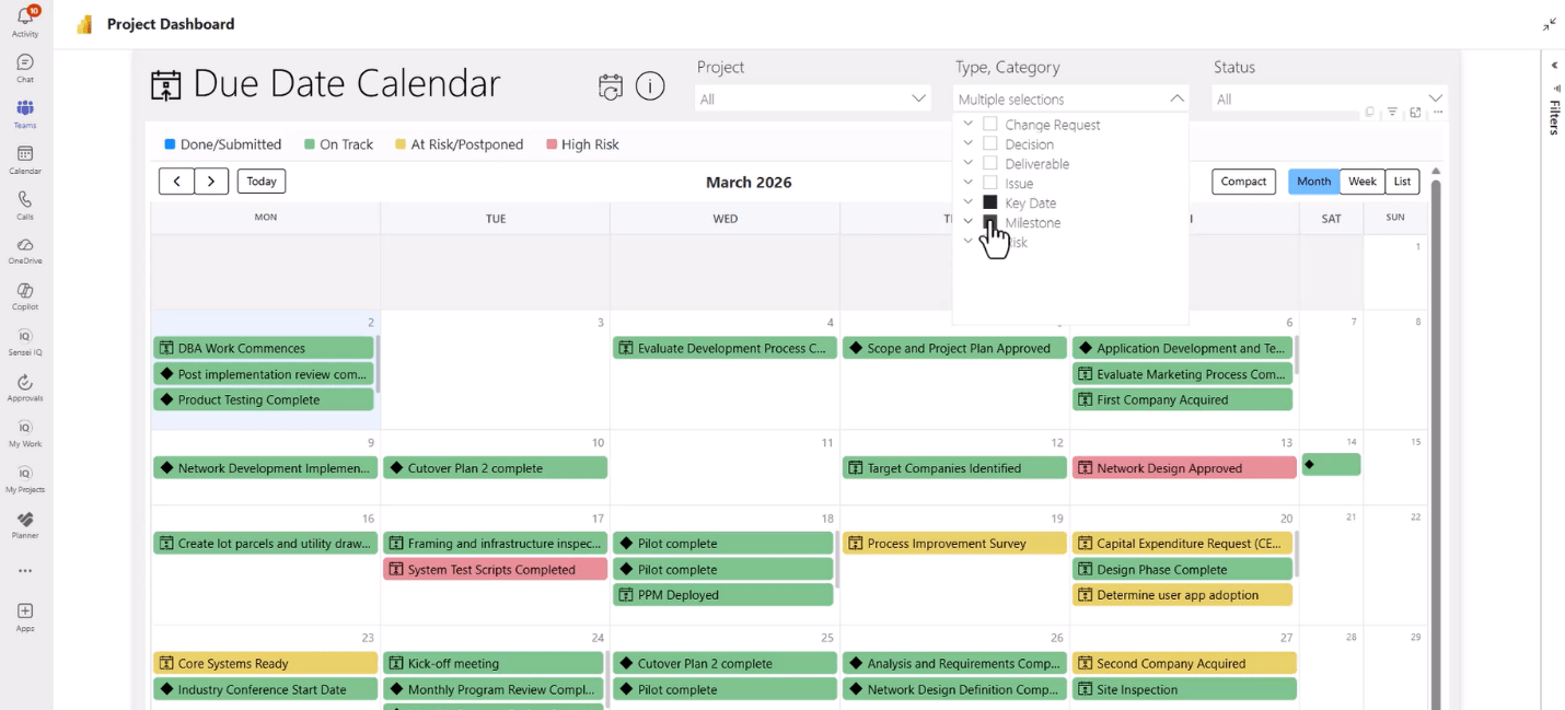 Due Date Calendar for Exception Reporting across all Work in the ...